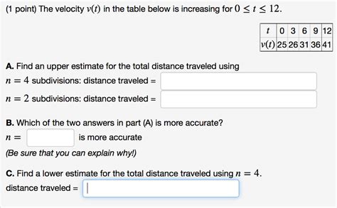 Solved Point The Velocity V I In The Table Below Is Chegg Com