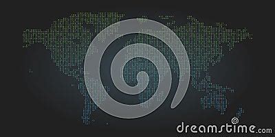 Binary Code World Map Background Zero And One Abstract Symbols Coding