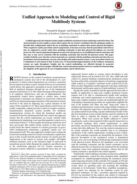 Pdf Unified Approach To Modeling And Control Of Rigid Multibody Systems