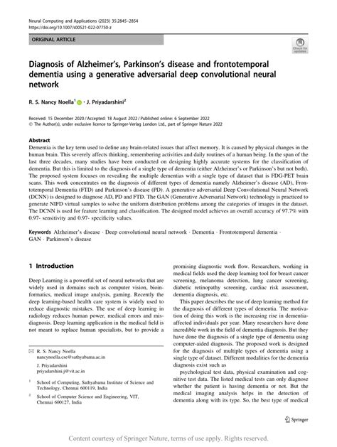 Diagnosis Of Alzheimers Parkinsons Disease And Frontotemporal