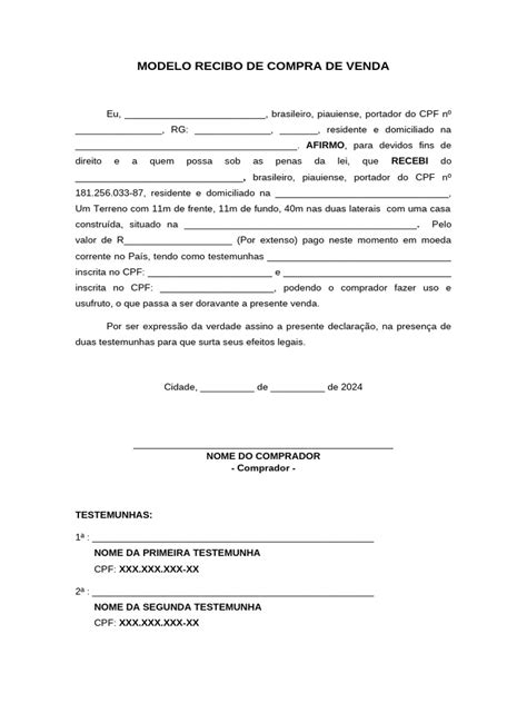 Modelo Recibo De Compra E Venda Pdf