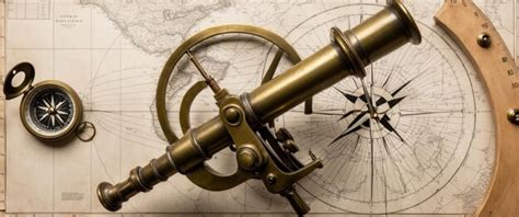 Antique Brass Sextant On A Nautical Chart Perfect For Maritime