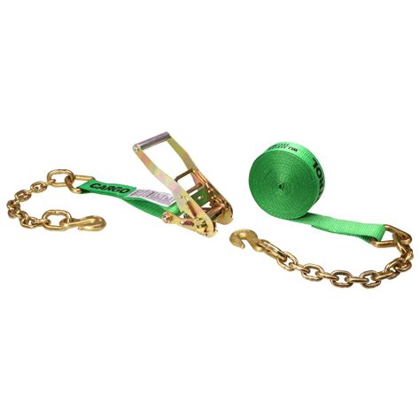 2 X 30 Ratchet Tie Down Strap With Chain Extension Green