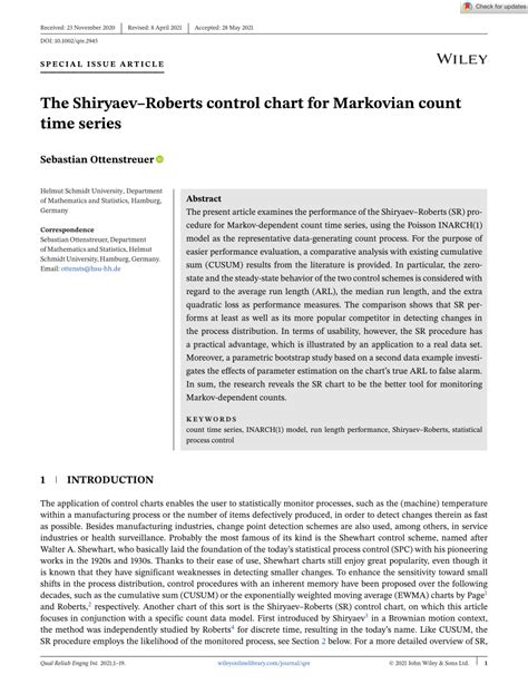 Pdf The Shiryaev Roberts Control Chart For Markovian Count Time Series