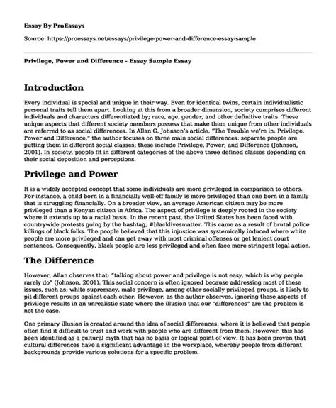 📌 Privilege Power And Difference Essay Sample Free Essay Term Paper Example