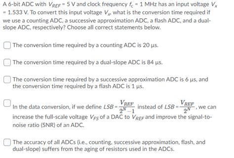 Solved A 6 Bit ADC With VREF 5 V And Clock Frequency Fe 1 Chegg Com