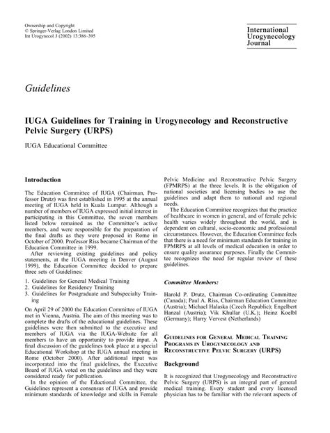 Pdf Iuga Guidelines For Training In Urogynecology And Reconstructive