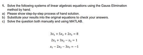 solved 1 solve the following systems of linear algebraic