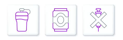 세트 라인 도핑 주사기 없음 피트니스 셰이커 및 소다 캔 아이콘 벡터 0명에 대한 스톡 벡터 아트 및 기타 이미지 0명