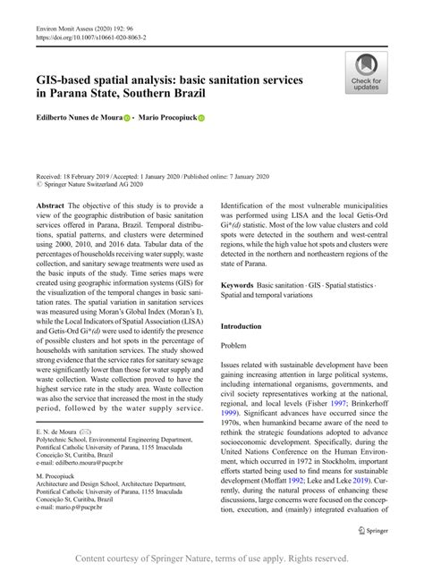Gis Based Spatial Analysis Basic Sanitation Services In Parana State Southern Brazil Request Pdf