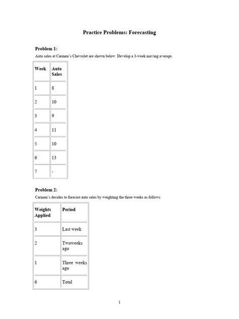 practice problems forecasting pdf
