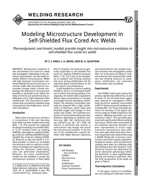 Pdf Modeling Microstructure Development In Self Shielded Flux Cored