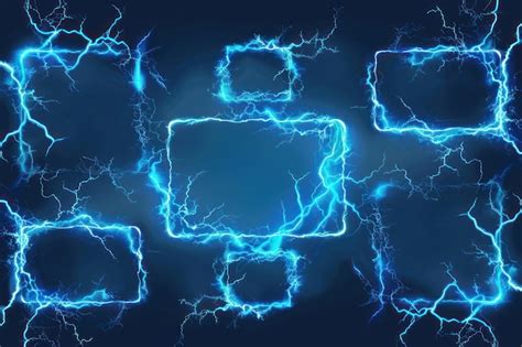 Lightning Frames Blue Electric Borders Of Rectangular And Square Shapes With Thunder Bolt Effect