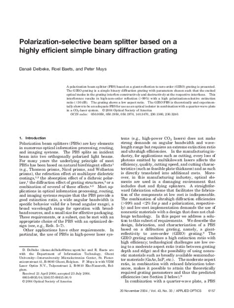 Pdf Polarization Selective Beam Splitter Based On A Highly Efficient