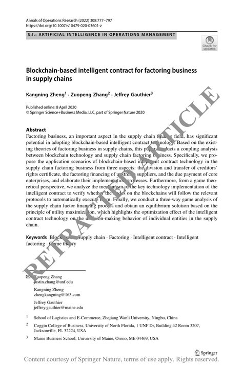 Blockchain Based Intelligent Contract For Factoring Business In Supply Chains