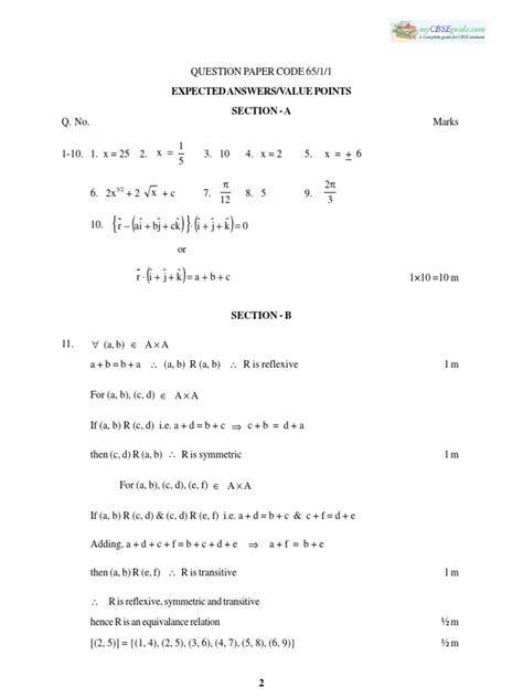 Expected Answersvalue Points Section A Pdf Slope Elementary