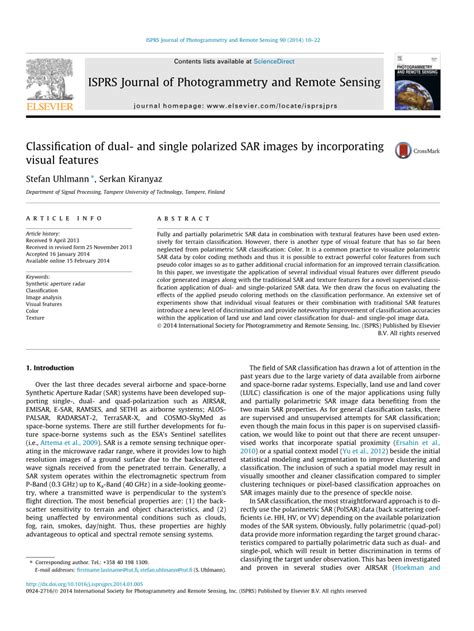 Pdf Classification Of Dual And Single Polarized Sar Images By Incorporating Visual Features