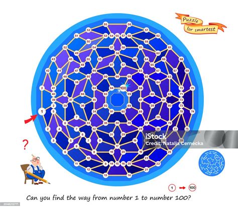 최고의 미로 1번에서 100번으로 가는 길을 찾을 수 있습니까 논리 퍼즐 게임 미로가 있는 수수께끼 책 숫자 세기를 배운다 어린이 활동 시트 어린이를 위한 교육 페이지입니다