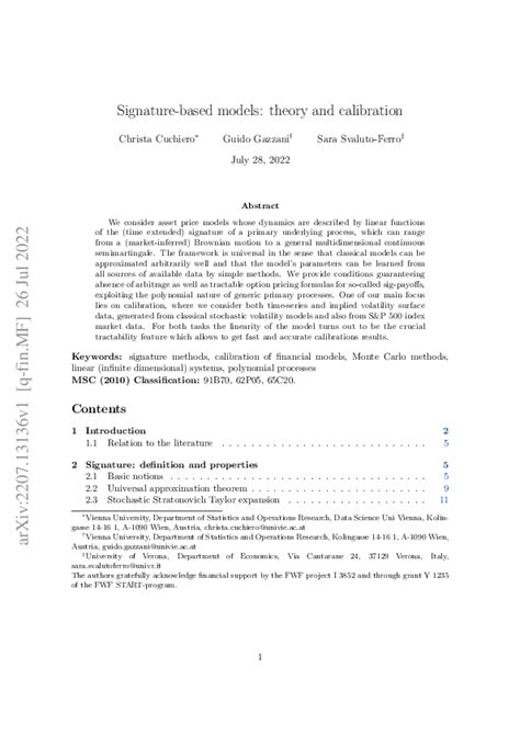 Pdf Signature Based Models Theory And Calibration
