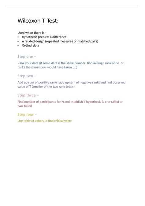 Aqa A Level Research Methods Revision Notes Wilcoxon T Test Research Methods Stuvia Uk