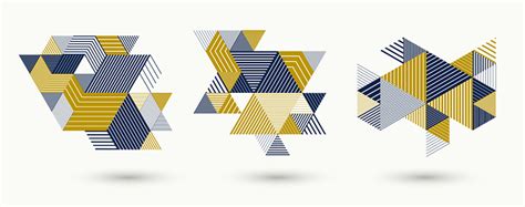 3d 큐브와 삼각형 은 고립 된 사용 또는 편집하기 쉬운 복고풍 스타일 요소로 설정 스트라이프 추상 벡터 배경을 줄 지어 포스터 또는 배너 표지 또는 광고에 대한