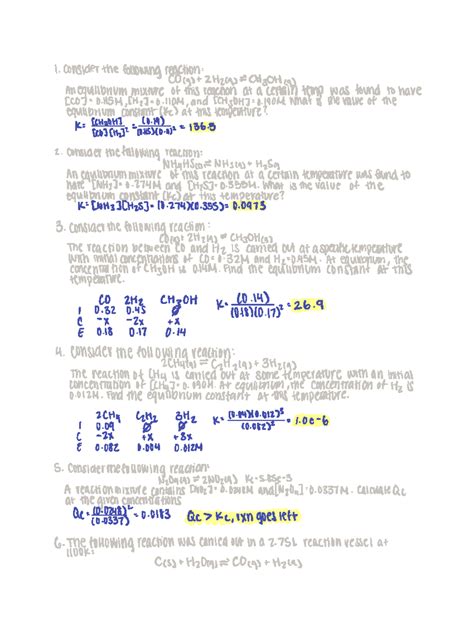 Assignment 7 Mastering Chemistry Problems On Equilibrium Constants