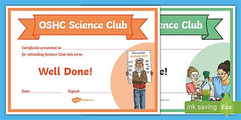Oshc Science Club Certificate Teacher Made Twinkl