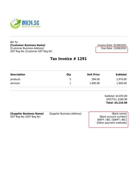 Invoice Payment Terms Payment Details In Singapore