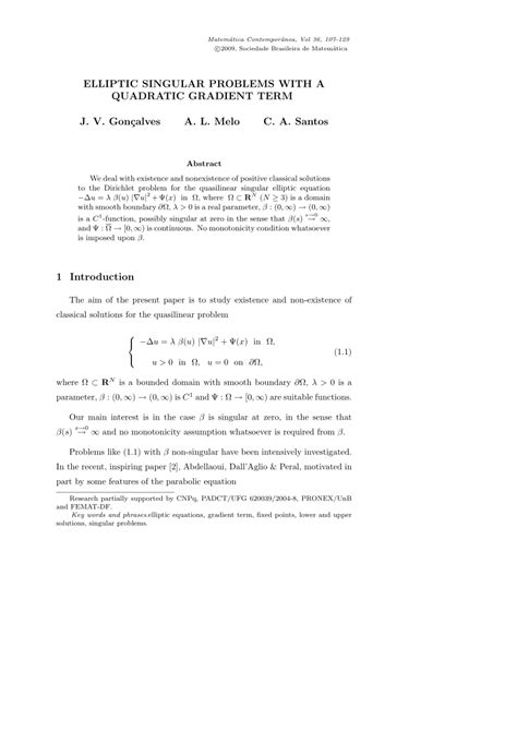 Pdf Elliptic Singular Problems With A Quadratic Gradient Term