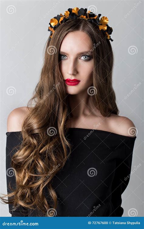 Beautiful Cute Skinny Girl With Long Hair With A Wreath On His Head And