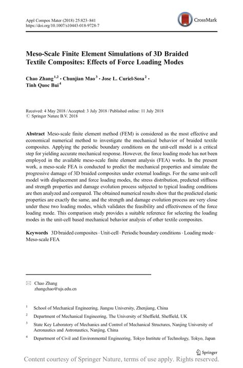 Meso Scale Finite Element Simulations Of 3d Braided Textile Composites Effects Of Force Loading