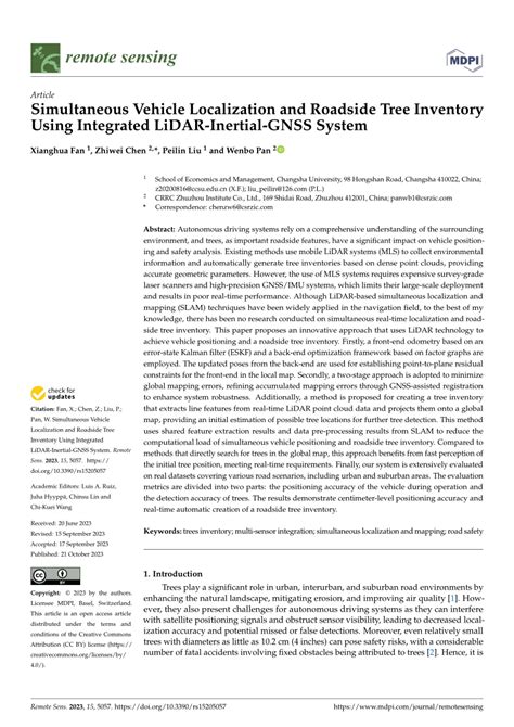 Pdf Simultaneous Vehicle Localization And Roadside Tree Inventory