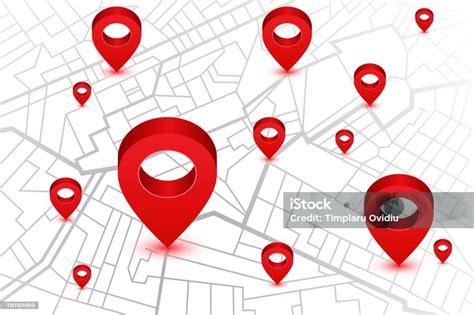 Gps 네비게이터 지도의 위치를 보여주는 빨간 핀 벡터 일러스트 개념에 대한 스톡 벡터 아트 및 기타 이미지 개념 개념과