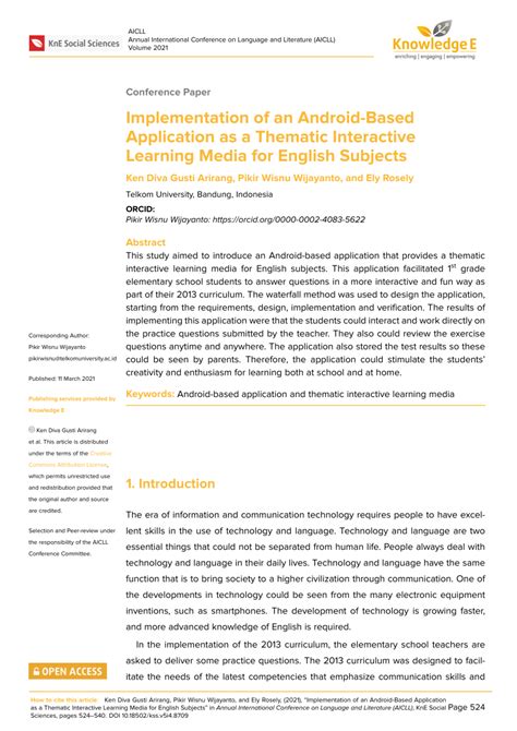 Pdf Implementation Of An Android Based Application As A Thematic