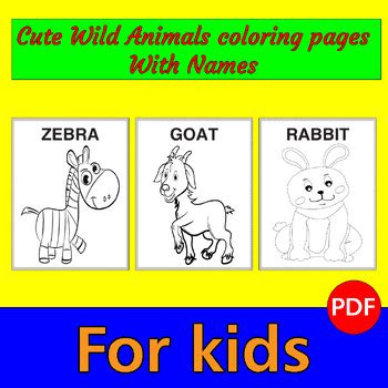 Cute Wild Animals Coloring Pages With Names By Digital Well Tpt