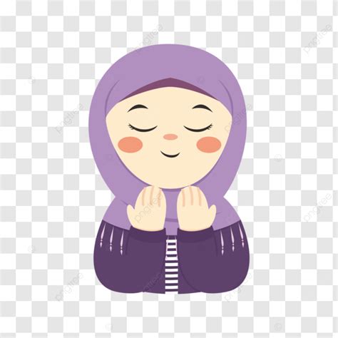 자주색 옷을 입고 귀여운 히잡 만화를기도하는 클립 아트 벡터 머리 스카프 만화 기도하다 Png 일러스트 및 벡터 에 대한 무료 다운로드 Pngtree