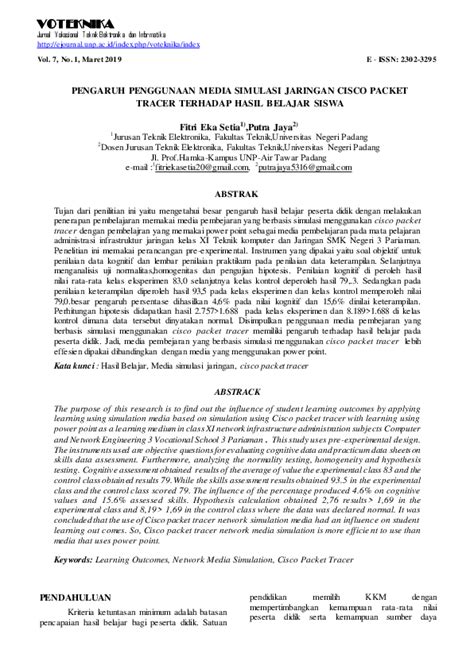 Pdf Pengaruh Penggunaan Media Simulasi Jaringan Cisco Packet Tracer Terhadap Hasil Belajar Siswa