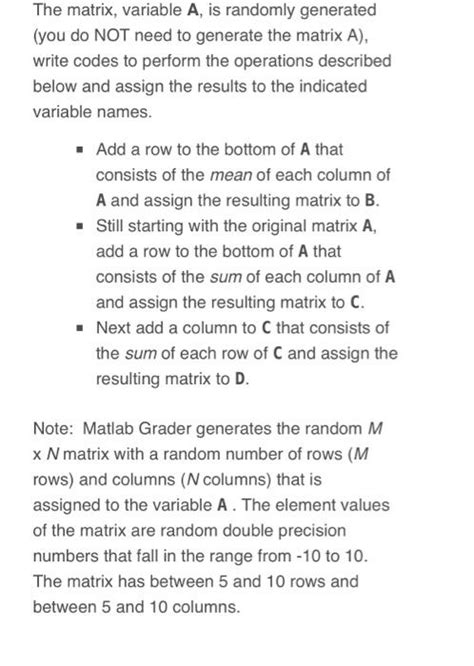 Solved The Matrix Variable A Is Randomly Generated You Do