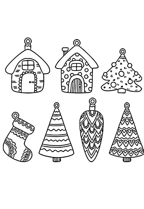 ฟรีพิมพ์ได้ เครื่องประดับต้นคริสต์มาส บ้าน ระบายสี แผ่นงาน และรูปภาพ