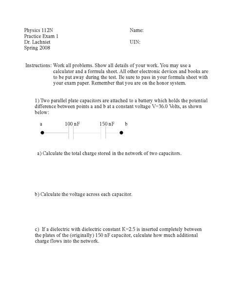 5 Practice Problems On Introductory General Physics Examination 1