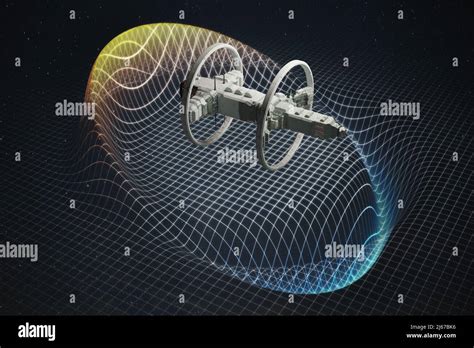 Spaceship With Warp Drive In Curved Hyper Space 3d Rendered