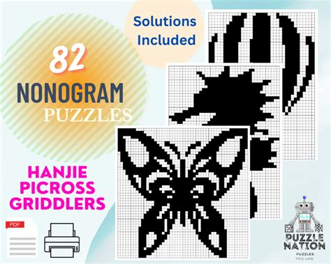 Nonogram Puzzle Printable Nonogram Puzzle Pic A Pix Game Paint By Numbers Game Etsy