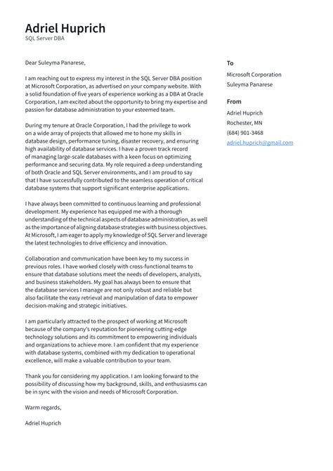Sql Server Dba Cover Letter Examples And Templates