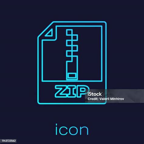 청록색 Zip 파일 문서 아이콘입니다 다운로드 지퍼 버튼 라인 아이콘 파란색 배경에 고립 Zip 파일 기호입니다 벡터 일러스트