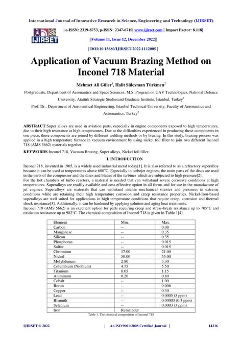 Pdf Application Of Vacuum Brazing Method On Inconel 718 Material
