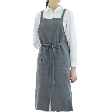 At834 고급 린넨 롱 앞치마 앞트임 고퀄 그레이 회색 주방 카페 홀 서빙 에이프런 1675411576 티마스터