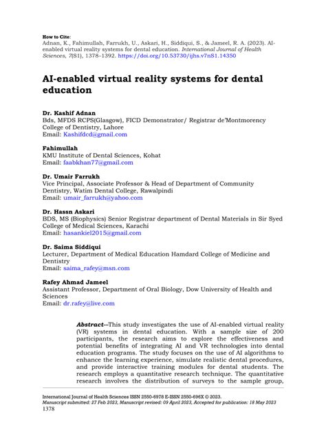 Pdf Ai Enabled Virtual Reality Systems For Dental Education