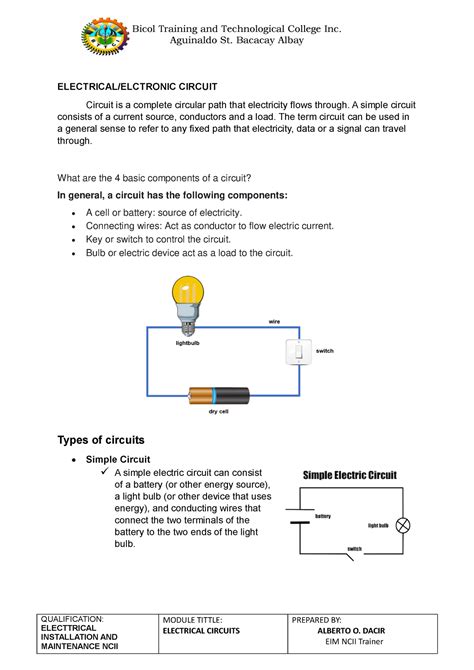 Electrical Electronics Circuit Aguinaldo St Bacacay Albay