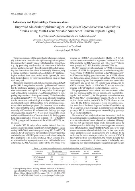 Pdf Improved Molecular Epidemiological Analysis Of Mycobacterium Tuberculosis Strains Using