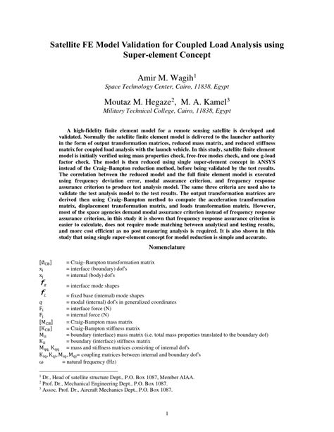 PDF Satellite FE Model Validation For Coupled Load Analysis Using Super Element Concept